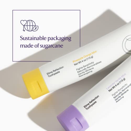 ELIMS Reflection Toothpaste 2 Pack - Lavender Vanilla Mint & Pineapple Orange Mint Flavor - Natural Toothpaste for Whitening & Sensitive Teeth - Nano-Hydroxyapatite & Xylitol - Fluoride Free - 2 x 4oz