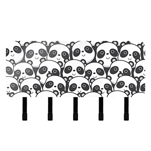 Vnurnrn Key Holder Shelf for Wall (Panda Faces), Decorative Keychain Hanging Rack Organizer Wall Mount Adhesive or Fixed by Nail Size 7.1×4.1×1.2 in