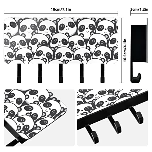 Vnurnrn Key Holder Shelf for Wall (Panda Faces), Decorative Keychain Hanging Rack Organizer Wall Mount Adhesive or Fixed by Nail Size 7.1×4.1×1.2 in