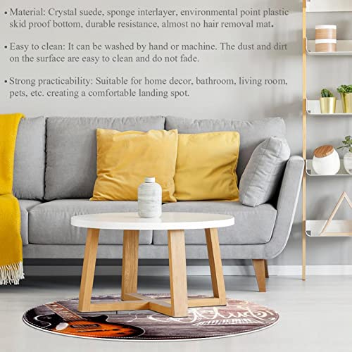 Niaocpwy Guitar with Bright Sketch in Wooden Interior Non Slip Round Rug Pads for Bedroom Bathroom Kitchen Teen’s Room Decor for Girls Boys Floor Mat Study Chair Pad Area Rug 3.3'