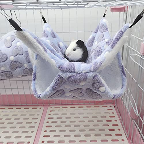 Oagsln 2 Pieces Small Guinea Pig Rat Hammock Guinea Pet Small Animal Hanging Hammock Bunkbed for Sugar Glider Squirrel Playing 7.8 x 7.8 inch(Coffee and Purple)