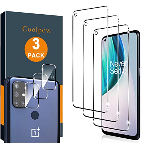 【3+3 PACK】Coolpow Designed for OnePlus Nord N10 5G Screen Protector Plus One Nord N10 Screen Protector Tempered Glass Cell Phone Film, 9H Hardness, Ultra HD, Scratch Resistant, Easy Install, Case Friendly