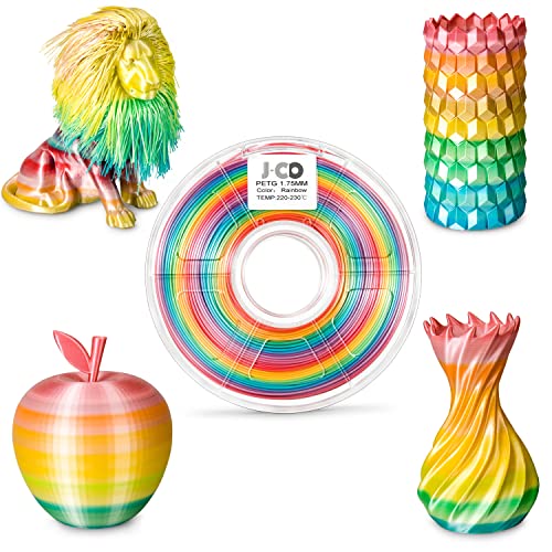 J-CD 3D Printing PETG Filament, Rainbow Multi Color Gradient, Dimensional Accuracy +/- 0.02 mm, 600G (1.3lbs ) Spool, 1.75 mm