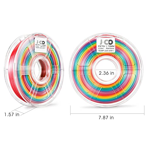 J-CD 3D Printing PETG Filament, Rainbow Multi Color Gradient, Dimensional Accuracy +/- 0.02 mm, 600G (1.3lbs ) Spool, 1.75 mm