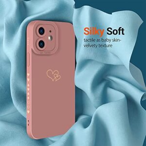 Gukalong Compatible iPhone 12 Case with Heart Design Heavy Duty Shockproof Protection Silicone Cover Anti-Scratch Non-Slip Wireless Charging Soft Case for iPhone 12 - Pink