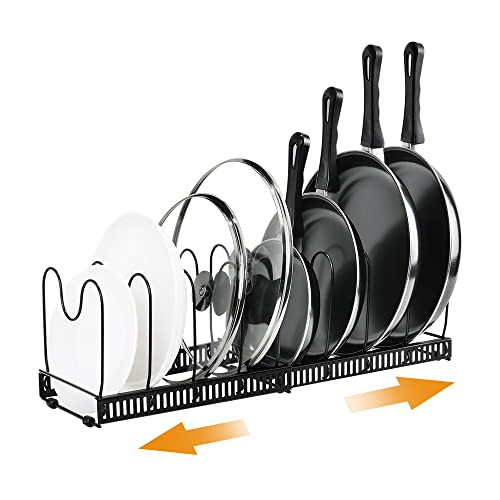 ANIUNIU Expandable Pot Organizer Rack, Pans and Pots Lid Organizer Rack Holder with 10 Adjustable Compartment for Kitchen Cabinet Cookware Baking Frying Rack, Black…