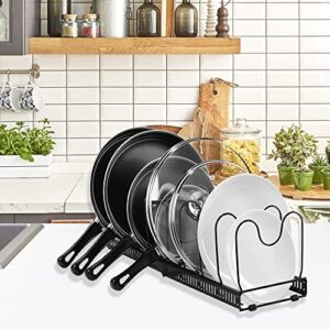 ANIUNIU Expandable Pot Organizer Rack, Pans and Pots Lid Organizer Rack Holder with 10 Adjustable Compartment for Kitchen Cabinet Cookware Baking Frying Rack, Black…