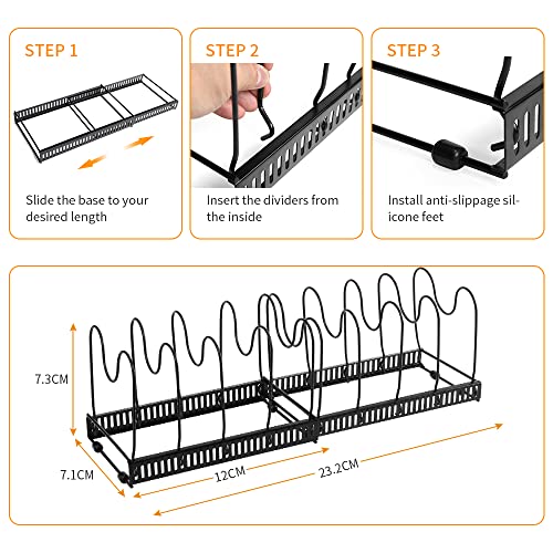 ANIUNIU Expandable Pot Organizer Rack, Pans and Pots Lid Organizer Rack Holder with 10 Adjustable Compartment for Kitchen Cabinet Cookware Baking Frying Rack, Black…