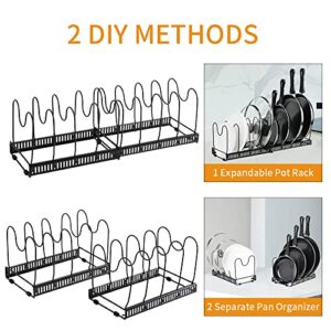 ANIUNIU Expandable Pot Organizer Rack, Pans and Pots Lid Organizer Rack Holder with 10 Adjustable Compartment for Kitchen Cabinet Cookware Baking Frying Rack, Black…