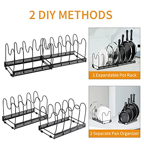 ANIUNIU Expandable Pot Organizer Rack, Pans and Pots Lid Organizer Rack Holder with 10 Adjustable Compartment for Kitchen Cabinet Cookware Baking Frying Rack, Black…