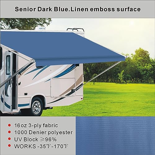 Dulepax RV Awning Fabric Replacement(20'2" Fabric) Heavy Duty 16 oz Vinyl Fabric Awning for Camper, Universal Camper Awning Replacement for All Trailer Awning Brands Blue