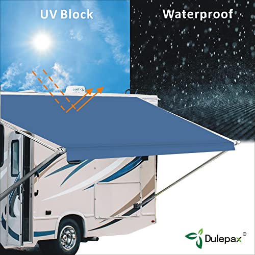 Dulepax RV Awning Fabric Replacement(20'2" Fabric) Heavy Duty 16 oz Vinyl Fabric Awning for Camper, Universal Camper Awning Replacement for All Trailer Awning Brands Blue