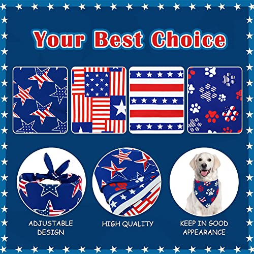 American Flag Dog Bandanas, 4th of July Dog Bandanas, 4 Pack Triangle Pet Scarfs, Holiday Pet Bandana for Small Medium Large Dogs Cats Pets