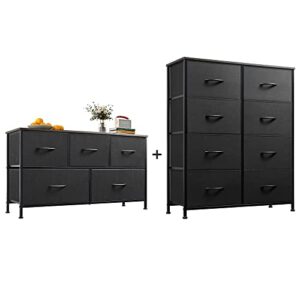 wlive 5-drawer dresser and 8-drawer dresser set, fabric storage tower for bedroom, hallway, nursery, closets, tall chest organizer unit with textured print fabric bins, steel frame, wood top, easy pul