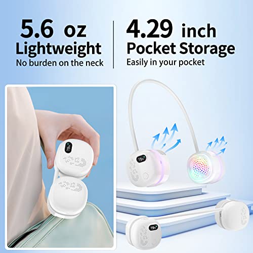 PBOX Portable Neck Fan, Foldable Personal Bladeless Fan,2000mAh Hands-Free USB Rechargeable Battery Operated Cooling,wearable Air Conditioner (White)