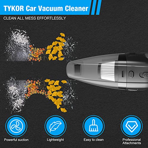 TYKOR Car Vacuum Cleaner, Portable 6000Pa Strong Suction Corded Vacuum, Mini Handheld Vac with Accessories Kit for Interior Cleaning