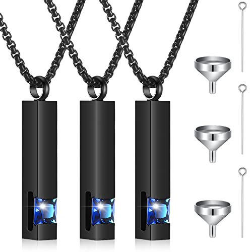 Thenshop 3 Pieces Cremation Urn Pendant Necklace Crystal Black Ashes Jewelry Keepsakes Stainless Steel Funeral Jewelry Cube Memorial Urn Necklace Cremation Jewelry