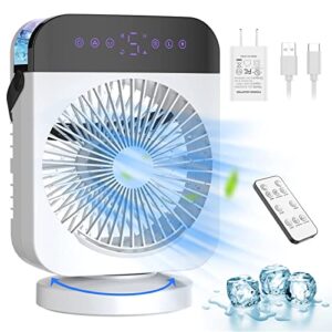 portable air conditioner, mini personal evaporative air cooler with 4 speeds, oscillation/humidifier/timing function, small desktop cooling fan with led light& remote control for room office camping