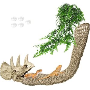 tfwadmx bearded dragon tank accessories resin dinosaur triceratops skull lizard hammock reptiles habitat hideout cave for lizard chameleon snake spider frog gecko