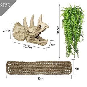 Tfwadmx Bearded Dragon Tank Accessories Resin Dinosaur Triceratops Skull Lizard Hammock Reptiles Habitat Hideout Cave for Lizard Chameleon Snake Spider Frog Gecko