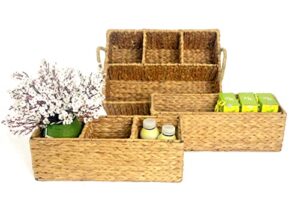 athena home set of 3 wicker divided storage basket woven basket hyacinth for organizing bathroom, kitchen shelves office supplies organization rectangular tray, use on bathroom vanity, countertop.