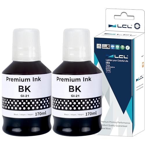 LCL Compatible Ink Bottle Replacement for Canon GI21 GI-21 GI-21PGBK GI-21BK PIXMA G3260 G2260 G1220 (Black Pigment 170ML, 2-Pack)