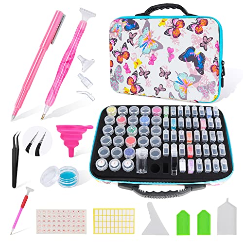 Kuangben Diamond Painting Accessories With70 Slots(30Cylinder+40Square Tube) Resin Diamond Painting Drill Pen,Stainless Steel Tweezer,Ceramic Precision Pen etc. Accessories Kits (Multicolor Butterfly)