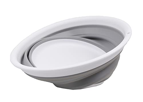 SAMMART 5.5L (1.45 Gallon) Collapsible Tub - Foldable Dish Tub - Portable Washing Basin - Space Saving Plastic Washtub (White/Grey, 1)