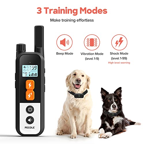 PECOLE Dog Training Collar for 2 Dogs, Shock Collar with Remote for Small Medium Large Dogs, Waterproof Rechargeable Electronic Dog Collars with Beep, Vibration and Shock Modes