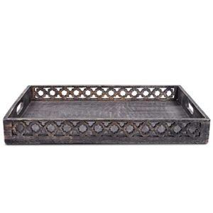 mela artisans farmhouse & tv ottoman wooden serving tray - large, trellis blackwash | decorative mango wood | serve breakfast, other foods, coffee and tea | rustic home decor | 20" x 14” x 2.5”