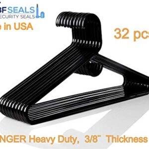 Plastic Hangers HD Heavy Duty, 32 Pcs. Black Color, Made in USA, 3/8” Thickness, Durable, Tubular, Lightweight, for Clothes, Coat, Pants, Shirts, Dress, TINEFF, Free and Quick delivery from USA