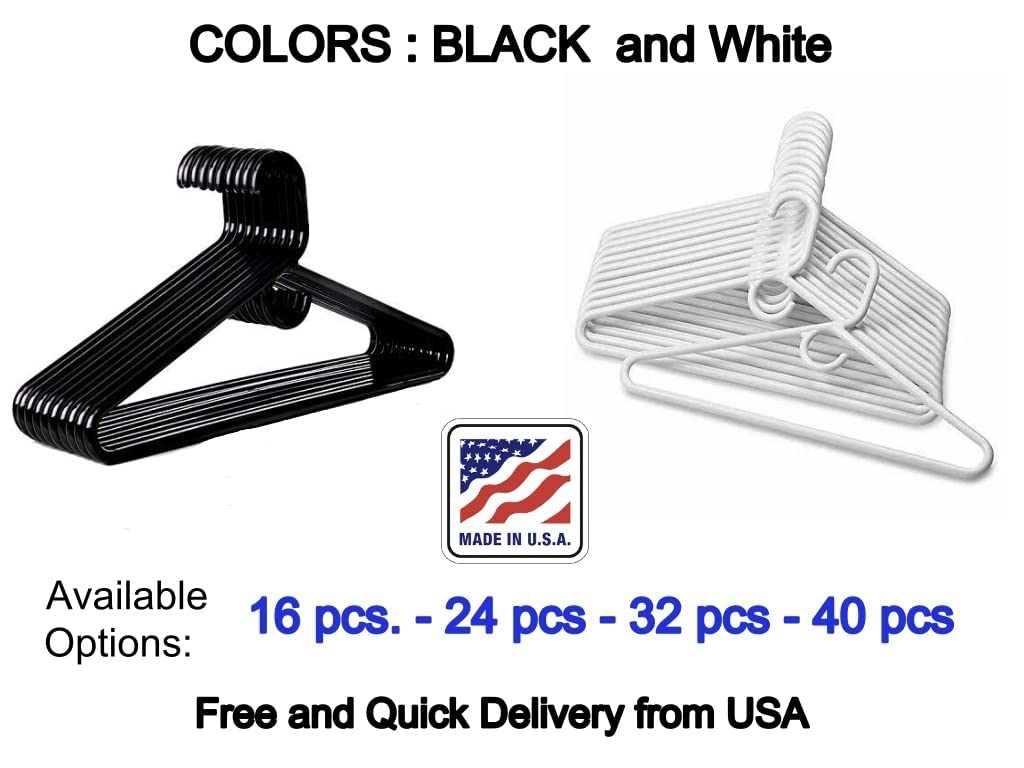 Plastic Hangers HD Heavy Duty, 16 Pcs. White Color, Made in USA, 3/8” Thickness, Durable, Tubular, Lightweight, for Clothes, Coat, Pants, Shirts, Dress, TINEFF, Free and Quick delivery. from USA