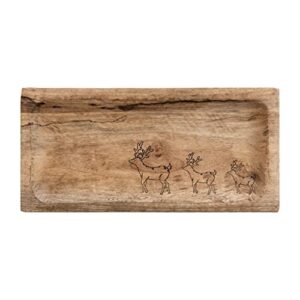 creative co-op mango wood laser cut tray with deer