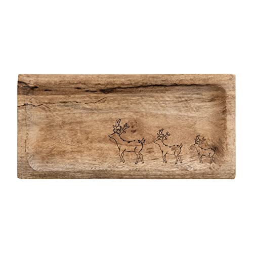 Creative Co-Op Mango Wood Laser Cut Tray with Deer