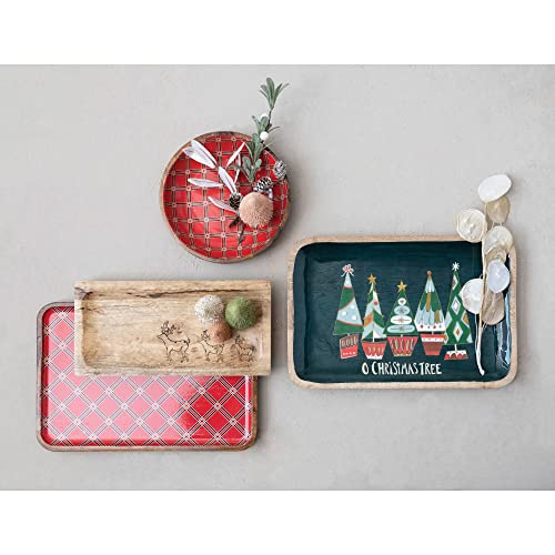 Creative Co-Op Mango Wood Laser Cut Tray with Deer