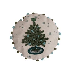 creative co-op 18" round cotton christmas tree pillow