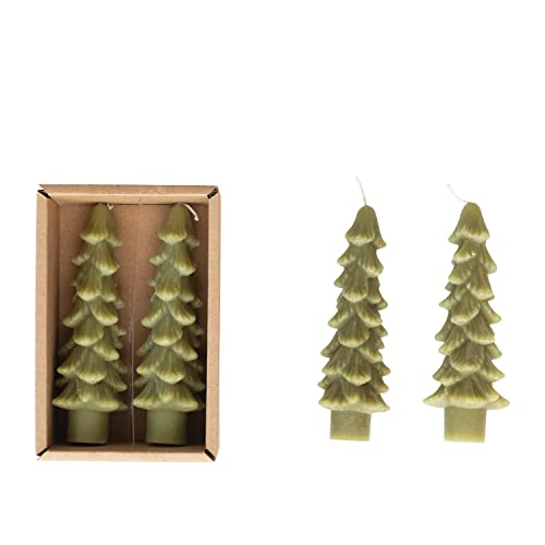 Creative Co-Op Unscented Tree Shaped Taper Candles, Cedar Green, Boxed Set Of 2