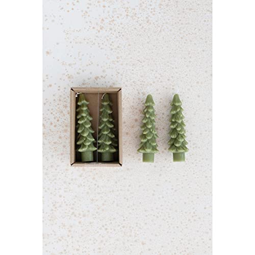 Creative Co-Op Unscented Tree Shaped Taper Candles, Cedar Green, Boxed Set Of 2