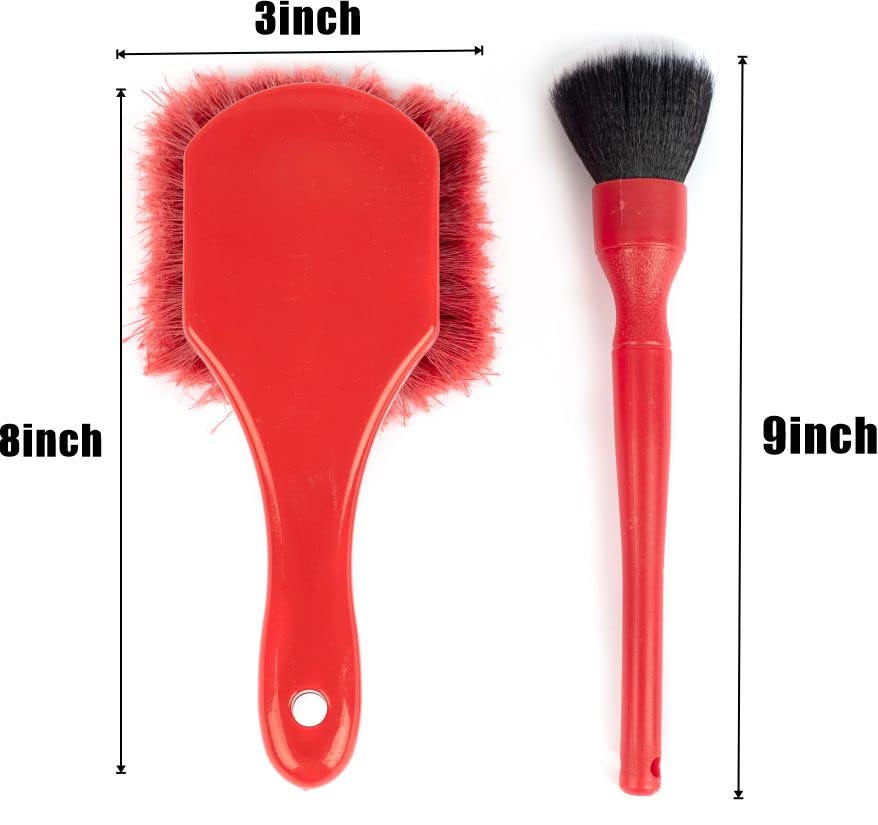 brushdepot Car Detailing Brush Set(2 Brushes), Car Wash Brush kit for car Cleaning and Detailing (Red)…