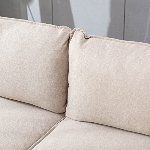 COSVALVE Beige 3 Seater Sofa Couch, Modern Fabric Upholstered Sofa with Two Cushions, 74 inch Sofa Furniture for Living Room Office Bedroom Apartment, Metal Leg Three People Seat