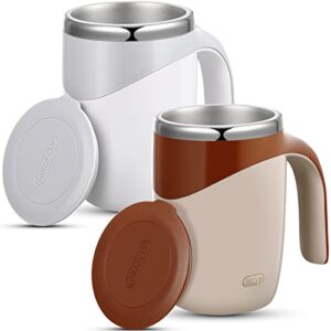 self stirring coffee mug 2 pieces rotating home office travel stirring mug automatic magnetic mug stirring coffee mug self stirring stainless steel mug christmas gift birthday gift (white, coffee)