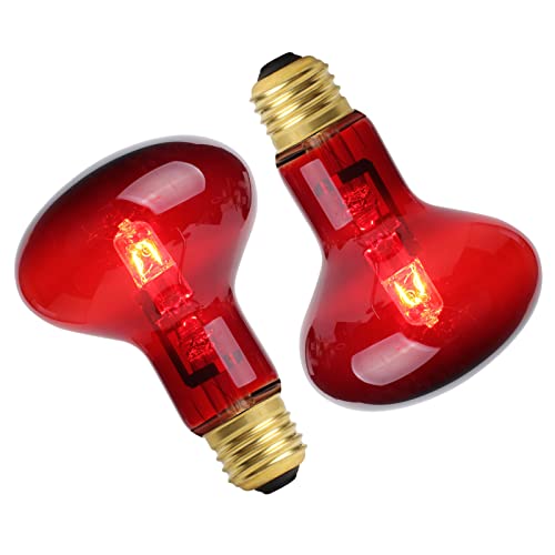 100W Red Reptile Heat Lamp, Infrared UVA Basking Spot Bulb, Red Glass Cover Heat Bulbs for Reptiles and Amphibian Use, Gecko, Snake, Lizard, Ball Python, Chameleon, 2 Pack