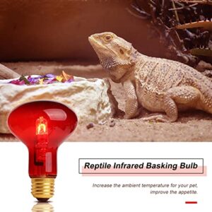 100W Red Reptile Heat Lamp, Infrared UVA Basking Spot Bulb, Red Glass Cover Heat Bulbs for Reptiles and Amphibian Use, Gecko, Snake, Lizard, Ball Python, Chameleon, 2 Pack