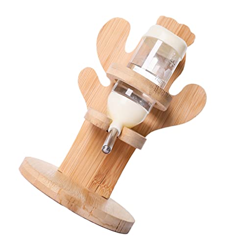 Small Animals Water Bottle Set: Hamster Water Bottle with Wooden Stand Holder Free- Standing for Guinea Pig Mice Chinchillas and Others