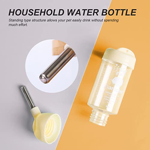 Small Animals Water Bottle Set: Hamster Water Bottle with Wooden Stand Holder Free- Standing for Guinea Pig Mice Chinchillas and Others