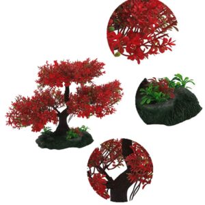 alfyng Aquarium Artificial Plastic Large Plants Decorations, 5pcs Cherry Blossom Tree & Grass Aquarium Decor, Goldfish Tank Decorations Set, Fish Tank Hides Simulation Tree Decoration Kit (Red)