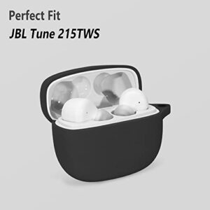 Geiomoo Silicone Case Compatible with JBL Tune 215TWS, Protective Cover with Carabiner (Black)