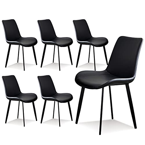 Ironalita Dining Chairs, Modern Chairs Set of 6 Black Chairs, Faux Leather Chairs with Metal Leg, Comfortable Kitchen Chairs for Dining Room Living Room Kitchen Bedroom Cafe Bistro Restaurant