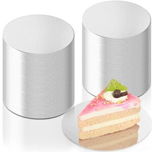 cake boards round 4 inch mini cake circle base boards disposable cardboard cake plate round coated cakeboard for kitchen baking caking pizza dessert cupcake tray (silver,50 pieces)