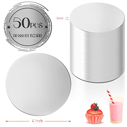 Cake Boards Round 4 Inch Mini Cake Circle Base Boards Disposable Cardboard Cake Plate Round Coated Cakeboard for Kitchen Baking Caking Pizza Dessert Cupcake Tray (Silver,50 Pieces)